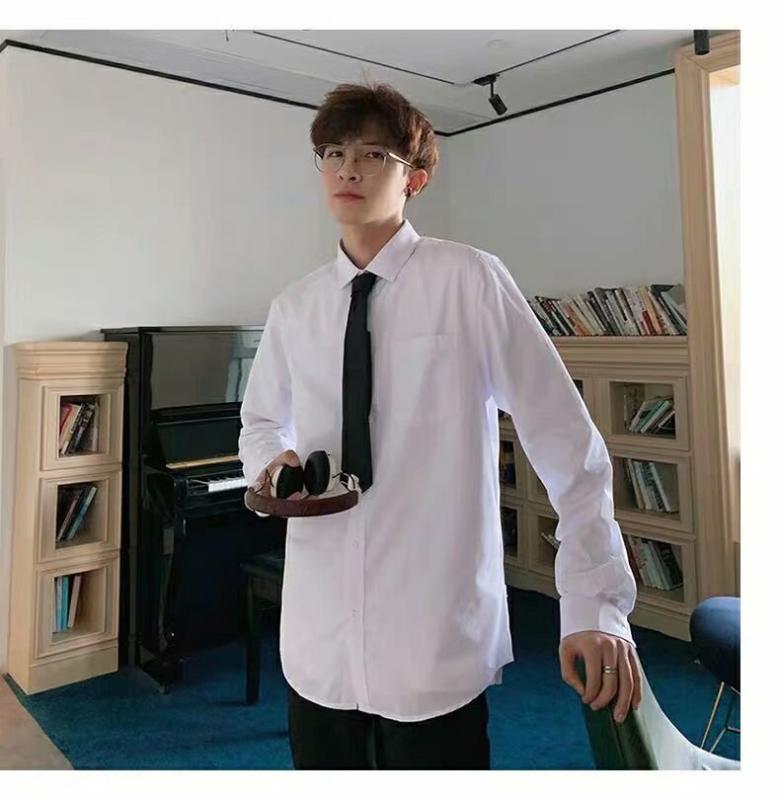 シャツ メンズ 男性用 長袖 コットン トップス 韓国 ゆったり 大きめサイズ カジュアル フォーマル 学生 制服 白 ホワイト