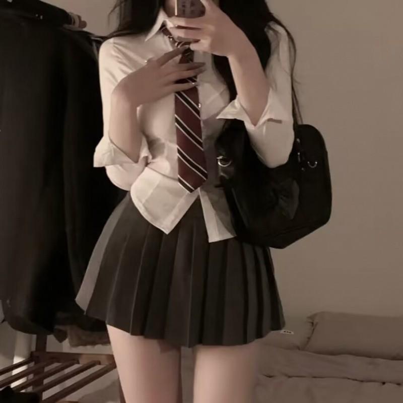 2個セットセットアップ レディース JK制服 長袖シャツ ロングスカート 上下3点セット プリーツスカート ミニスカート風 春秋 無地 スクールガール風 コスチューム
