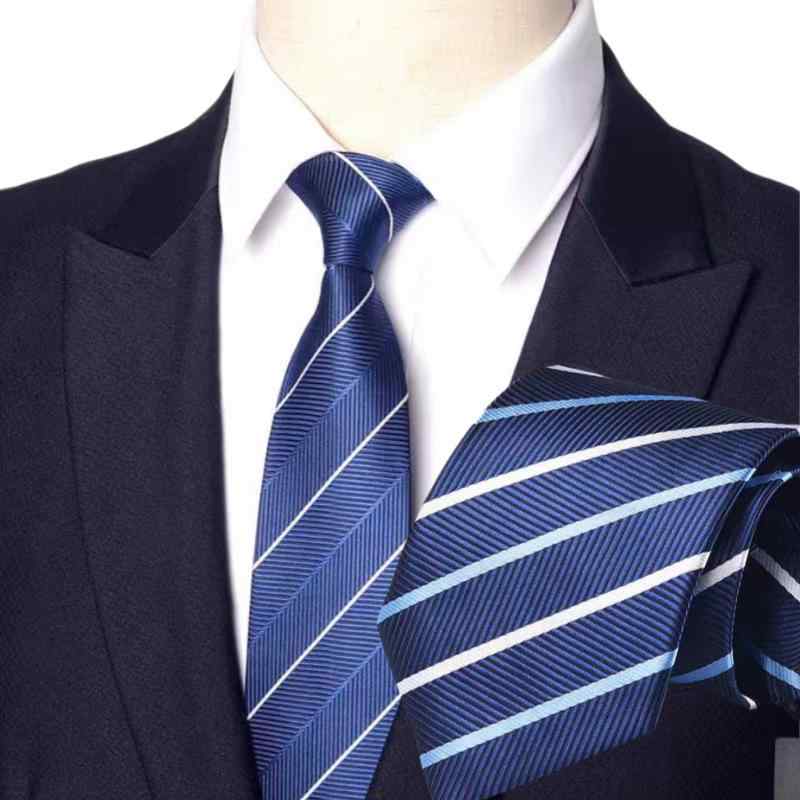 ネクタイ 男性用 正装 ビジネス イージー 紳士 ファスナー付き 8cm ストライプ柄 ブルー ポリエステル エグゼクティブ フォーマル・仕様: 48cm×7～8cm・素材: ポリエステル・柄: ストライプ・カラー: ブルー-1, ブルー-...