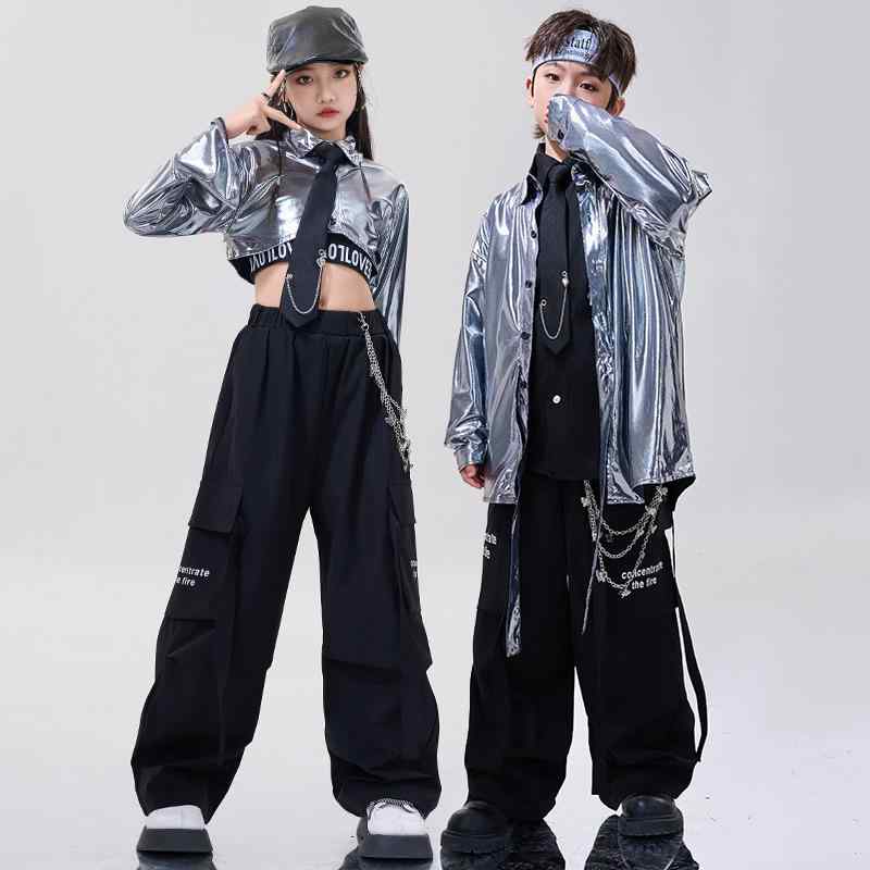ダンス衣装 子供服 ヒップホップ キッズ ダンスウェア 男の子 女の子 長袖シャツ パンツ セットアップ ジャズダンス 舞台 演出服 ポリエステル B類 110cm 120cm 130cm 140cm 150cm 160cm 170cm 1...
