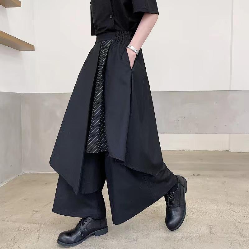 パンツ メンズ 男性用 和風 ワイドパンツ サルエルパンツ ドレープパンツ イージーパンツ ブラック ポリエステル 無地 ルーズフィット カジュアル スポーツ ウェア