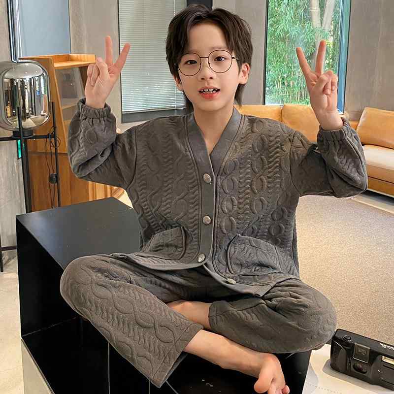 子供用パジャマ 秋冬 長袖 丸首 リブ袖口 前開き ホームウェア 上下セット 厚手 コットン混紡 吸湿性 通気性 無地 部屋着 かわいい 幼稚園 保育園 小学生 ガールズ ボーイズ・対象: 子供・生地: 積層エアコットン・色: 77032,...