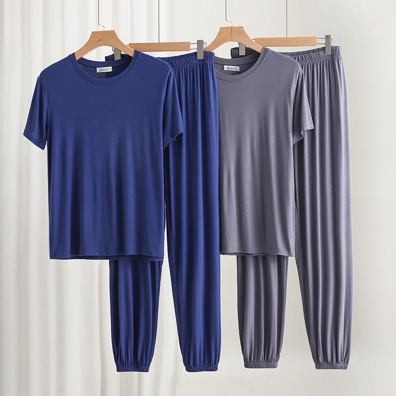 パジャマ メンズ 男性用 半袖 長ズボン 上下セット モダール 薄手 伸縮性 大きいサイズ リラックス ウェア ルームウェア 寝巻き 春 ブラック デニムブルー コバルトブルー ネイビー 鉄グレー・カテゴリ: セットアップ・素材: モーダル...