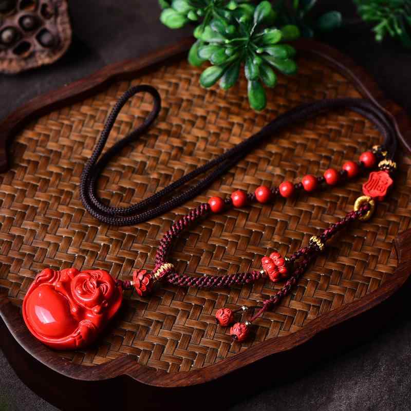 ネックレス メンズ レディース 紅朱砂 弥勒仏 蓮の花 吉祥 ペンダント お守り 開運 ラッキーアイテム アクセサリー