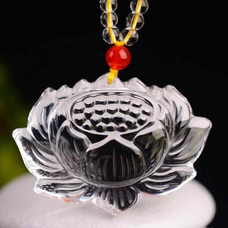 ネックレス レディース メンズ 白水晶 蓮の花 黄水晶 ペンダント 中華風 裸石 チェーン付き クリスタル 蓮花モチーフ 中国風