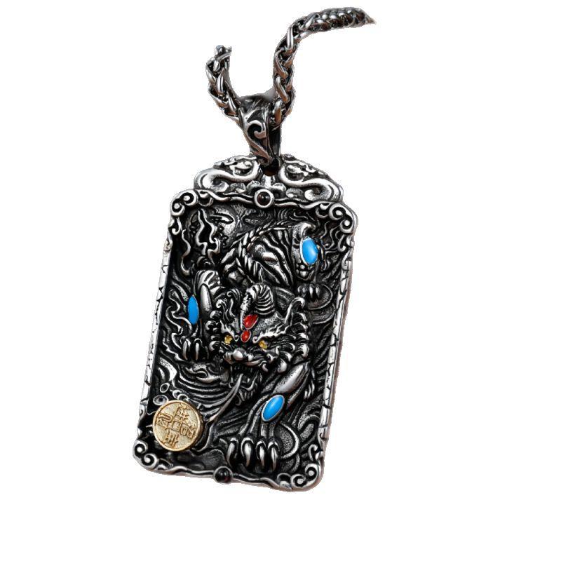 ネックレス メンズ チタン鋼 貔貅 ペンダント ラッキーアイテム 復古 軍牌風 アニマル 縁起物 ネックレス ペンダントトップ