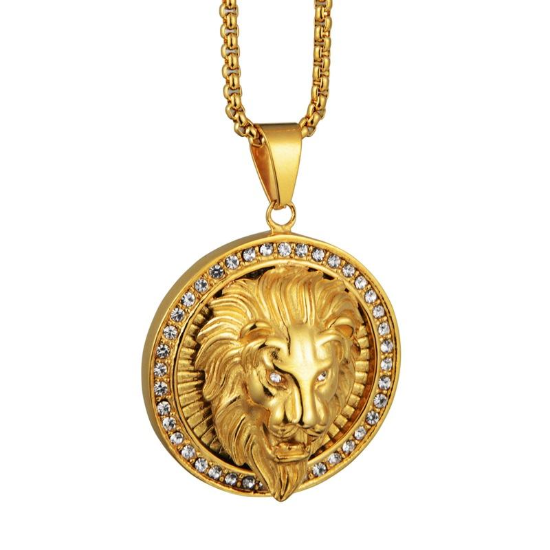 ネックレス メンズ 立体 獅子 ライオン モチーフ ペンダント チタン鋼 アニマル ゴールドカラー パンク ロック バイカー ・素材: チタン鋼・デザイン: 幾何学型・長さ: 51〜80cm・カラー: 立体獅子頭円盤金（チェーンなし）.立体...
