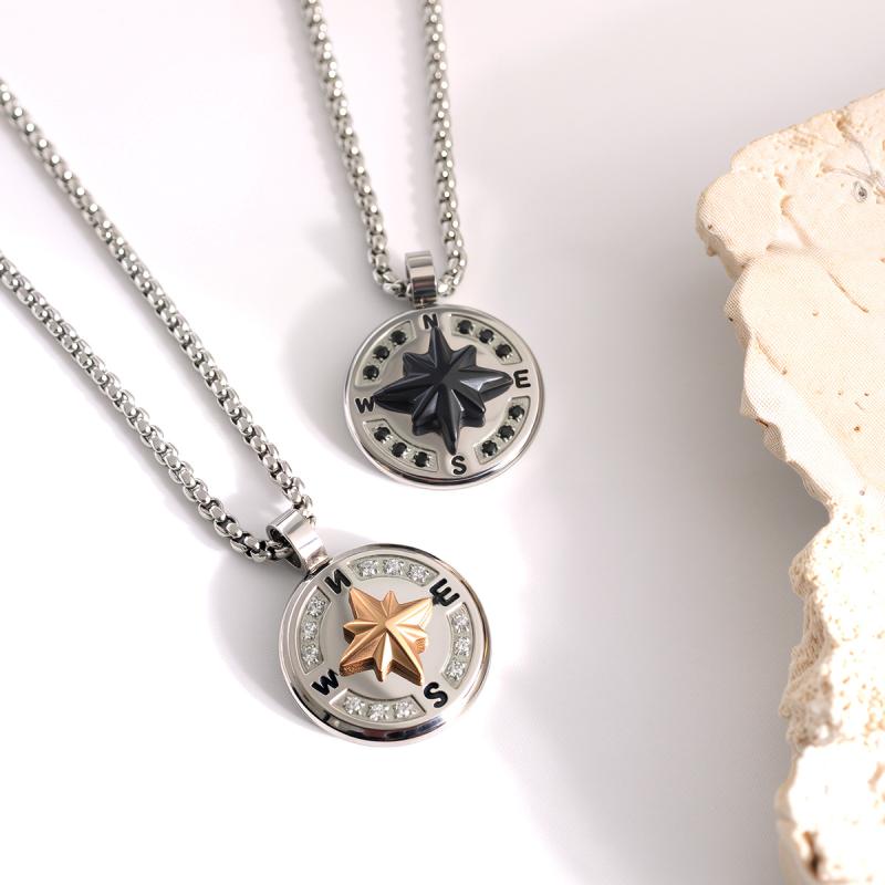 ネックレス メンズ 男性用 チタン鋼製 ラウンド 透かし彫り コンパス ペンダント レトロ 八芒星 アクセサリー 間黒・カテゴリ: ネックレス・素材: ステンレス.チタン鋼・処理: 電気メッキ・スタイル: インス風.個性・チェーンの種類: ...