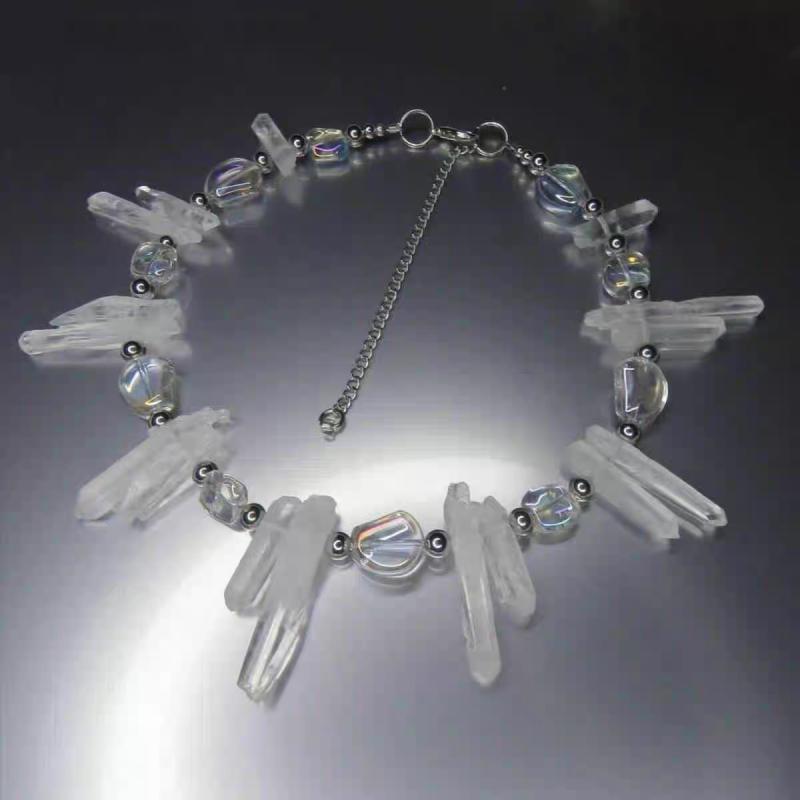 2個セットネックレス メンズ 水晶 不規則 アイス柱 鎖骨チェーン チタン鋼 ペンダント 幾何学 古巴チェーン 34cm 44cm・素材: 水晶・加工技術: 1・.スタイル.韓国スタイル・形状: 幾何学型・チェーンスタイル: キューバチェー...