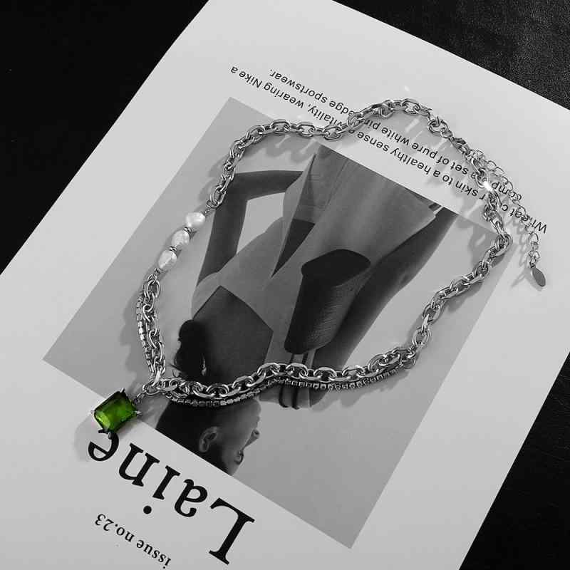 2個セットネックレス メンズ レディース 緑 グリーン 幾何学 チタン鋼 多層 レイヤード チェーン おしゃれ かわいい クール ロック パンク ペンダント ショートネックレス チョーカー アクセサリー ジュエリー・項目名: 素材・値: チ...