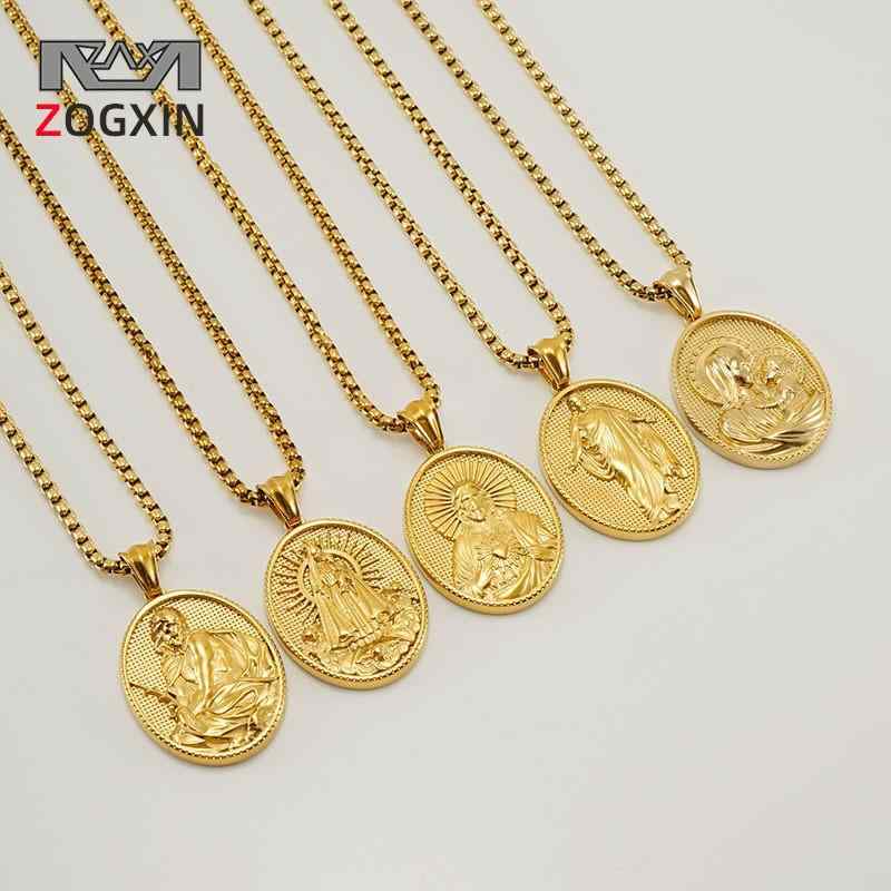 ネックレス メンズ レディース ステンレス 聖母マリア クロス ペンダント チョーカー レトロ ヒップホップ 電気メッキ加工 ゴールド シルバー スタイリッシュ ユニセックス・素材: ステンレス