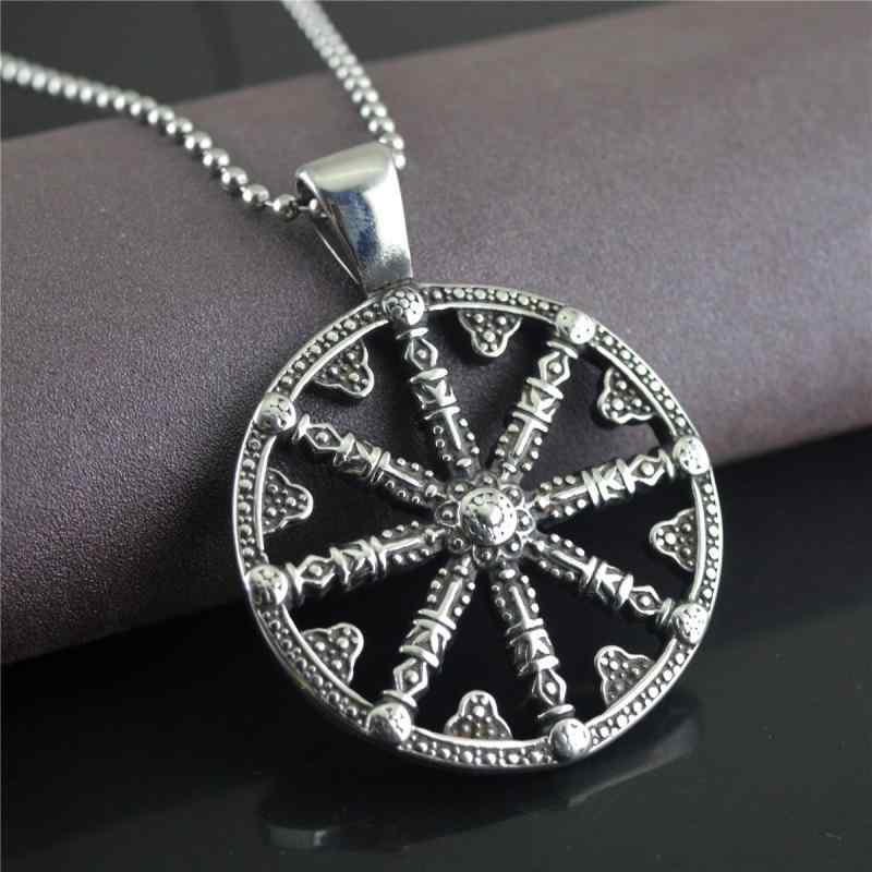 ネックレス メンズ アクセサリー ステンレス ペンダント 両面航海羅針盤 レトロ 文芸 幾何学模様 スチールカラー