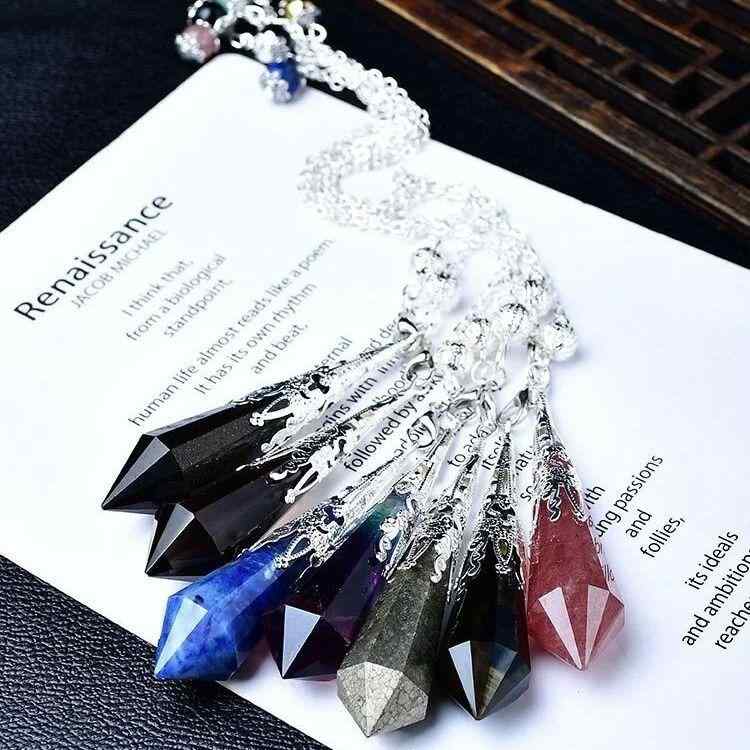 ネックレス メンズ レディース 水晶 振り子 灰月光 ピンク 紫 白茶 黄色 ブルーサンド オブシディアン 招財 ラッキーアイテム ペンダント 手作り