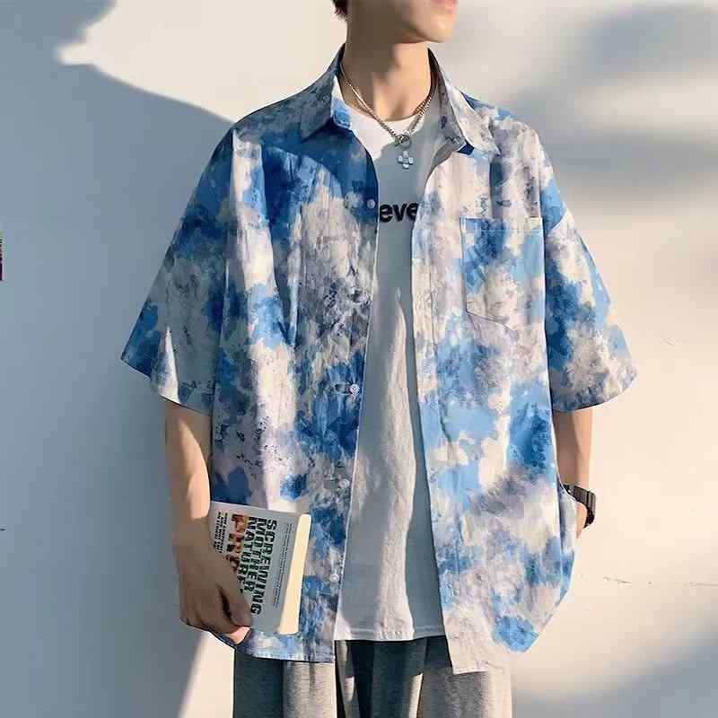 シャツ メンズ 半袖 カジュアルシャツ ポリエステル混紡 開襟シャツ プリント柄 ルーズフィット トップス 普段使い ブルー パープル グレー・カテゴリ: シャツ・スタイル: 韓国・デザイン: カーディガン・フィット: レギュラー・襟型: ...