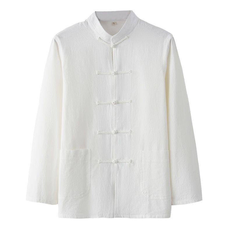 シャツ メンズ 男性用 チャイナ風 唐装 トップス カットソー コットン混紡 スタンドカラー 長袖 無地 ホワイト系 ネイビー ブラック・カテゴリ: シャツ・スタイル: エスニック・生地の素材: 綿混紡・版型: ゆったり・襟型: スタンドカ...