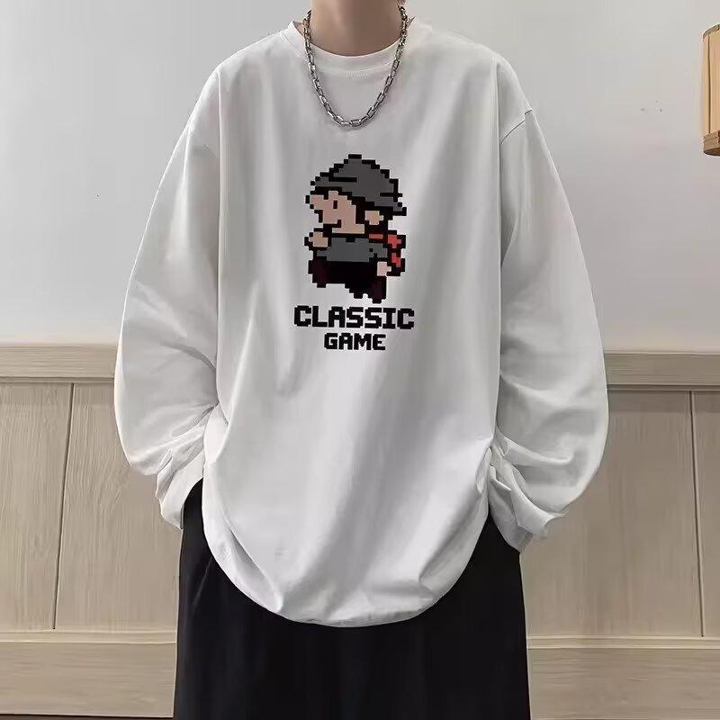 メンズ パーカー 長袖Tシャツ 白 春秋 薄手 ラウンドネック プリント 普段使い 部屋着 トップス カットソー