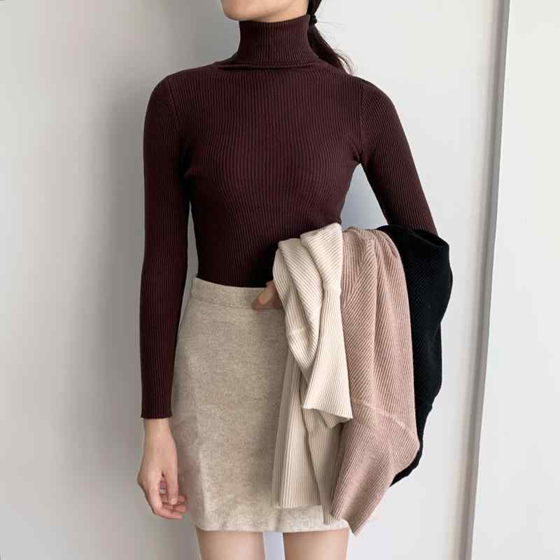 ニット レディース 秋冬 韓国 スリム 長袖 トップス プルオーバー 薄手 ハイネック セーター 黒 白 グレー ベージュ キャメル コーヒー ピンク 紫 青 レンガ色 黄緑 黄色