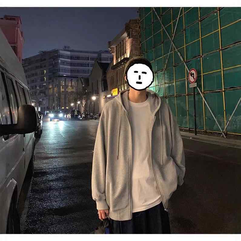 メンズ パーカー 秋冬 無地 長袖 ジップアップ 裏起毛 杢グレー 伸縮性・スタイル: 韓国版・対象年齢: 18-24歳・タイプ: カーディガン・ネックライン: ノーカラー・袖丈: 長袖・フード: あり（連帽）・フロント: ジッパー・厚さ:...