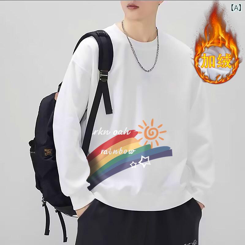 トレーナー メンズ 長袖Tシャツ プルオーバー 丸首 プリント トップス カットソー 若者 港風 ルーズフィット ポリエステル カジュアル 秋
