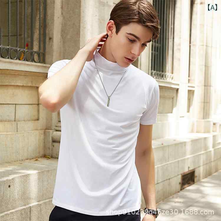 2個セットTシャツ メンズ シルケットコットン スリムフィット モーダル 半袖 ハイネック 無地 インナー トップス カットソー 春夏 秋冬 普段使い カジュアル・スタイル: ベーシック・※情報を削除してください。→ 商品番号:: 1793...