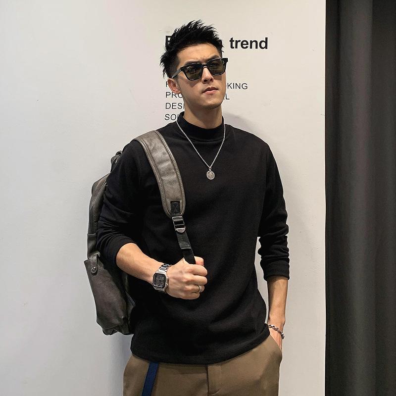 Tシャツ メンズ 男性用 徳绒 長袖 トップス 秋冬 半ハイネック アンダーウェア カットソー プルオーバー ポリエステル 無地 リラックスフィット 黒 白 緑 コーヒー色 ダークグレー・スタイル: 軽熟カジュアル・主な素材: ポリエステル...