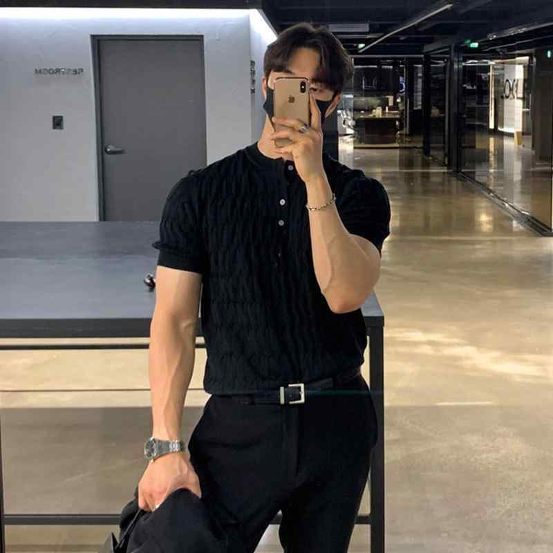 Tシャツ メンズ スリムフィット 半袖 トップス 韓国 アメリカン カジュアル カットソー ポリエステル 無地 ブラック