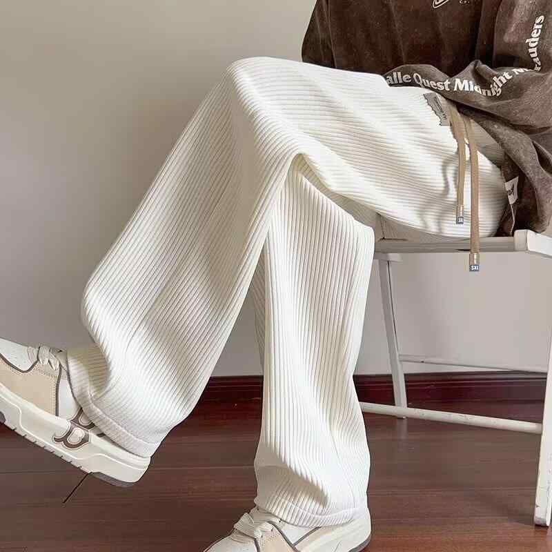 カジュアルパンツ メンズ 男性用 コーデュロイ ワイドレッグ ストレートパンツ リラックスフィット 秋季 普段使い 部屋着 ブラック系・スタイル: 韓国・パンツの種類: スウェットパンツ・パンツのタイプ: ストレート・パンツ丈: フルレング...