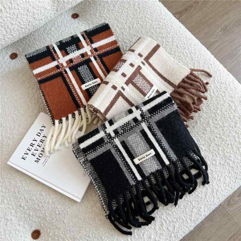 マフラー レディース 秋冬 韓国 ニット 学生 メンズ ストール 厚手 あったか チェック柄 かわいい ガーリー 保温 冷え対策・編み方: 経編・流行要素: 格子柄・機能: 保温・スタイル: 日韓.甘め.学院風.田園風.韓国.小清新.小香風...