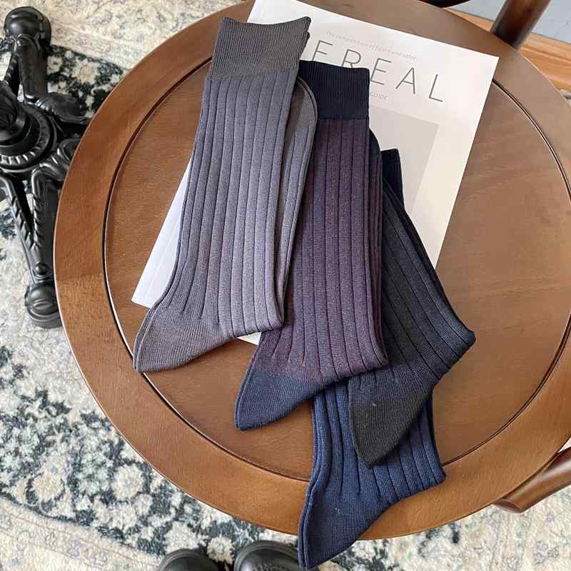 3個セット靴下 メンズ 男性用 ビジネス ソックス シルケットコットン 無地 通勤 紳士 中筒 オールシーズン ブラック ネイビー グレー ブラウン系・素材: 丝光棉.綿80%