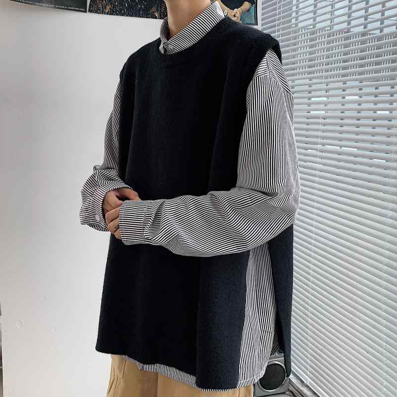 ニットベスト 男性用 秋冬 ニット ノースリーブ セーター 日本製 ゆったり アウター 豪華感 重ね着 ブラック グレー