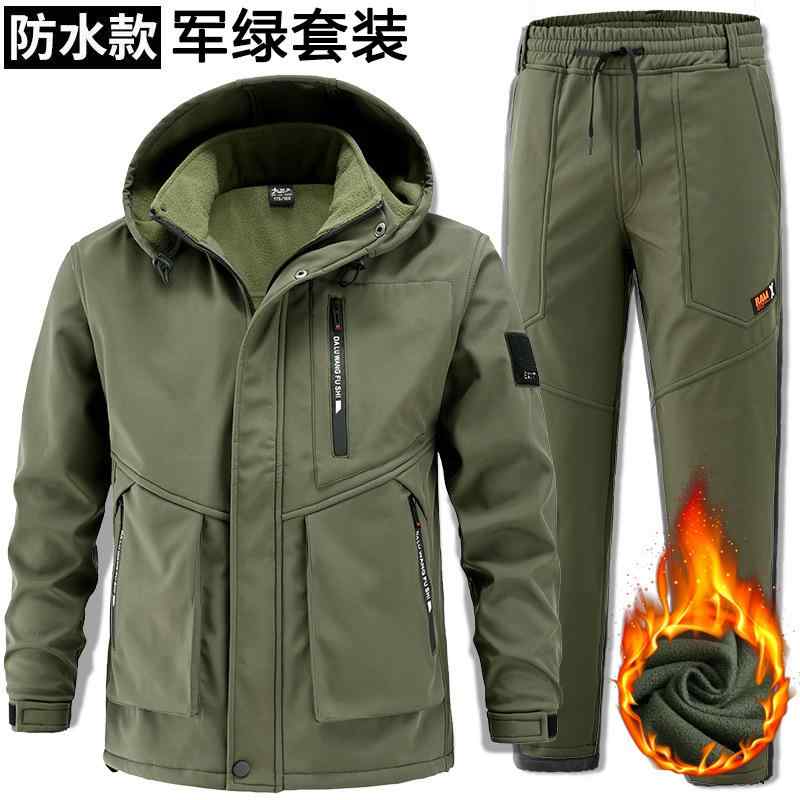 作業服 メンズ 秋冬 防寒 防水 防風 厚手 裏起毛 登山服 アウトドア ウェア 上下セット グレー ブラック カーキ