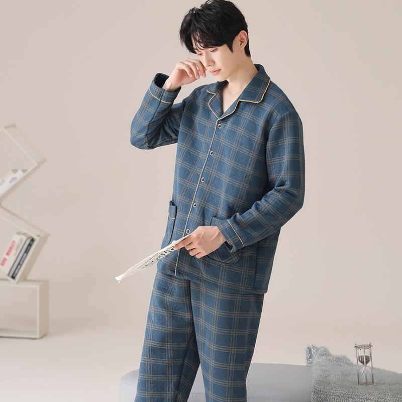パジャマ メンズ 男性用 長袖 格子柄 ポリエステル 上下セット Vネック 冬 部屋着 ホームウェア・カテゴリ: セットアップ ・素材: ポリエステル ・厚さ: 中厚 ・生地の厚さ: 201-250g/平方メートル ・ネックライン: Vネッ...