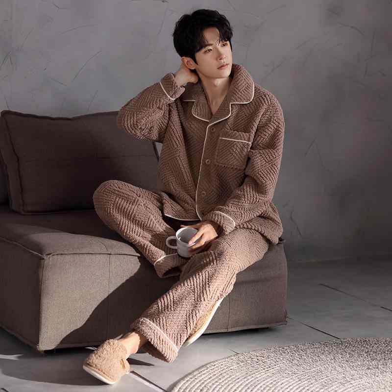 3個セットパジャマ メンズ 男性用 フリース 厚手 暖かい 長袖 長ズボン 上下セット ルームウェア 寝間着 部屋着 秋冬 ポリエステル 高見え・カテゴリ: セットアップ・素材: ポリエステル・厚さ: 厚手（約251-300g/平方メートル...