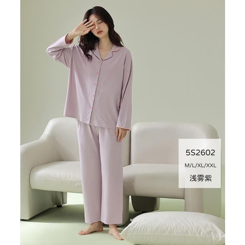 パジャマ レディース メンズ 春秋 上下セット 綿 長袖 Vネック 前開き カップル ルームウェア 部屋着 寝巻き 防臭 吸湿 通気性 リラックス かわいい シンプル