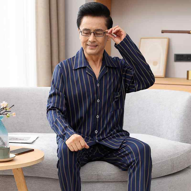 パジャマ メンズ 男性用 春秋用 長袖 綿 ストライプ柄 シニア 高齢者向け 大きいサイズ 快適 柔らかい 部屋着 寝間着 ルームウェア 前開き シャツパジャマ