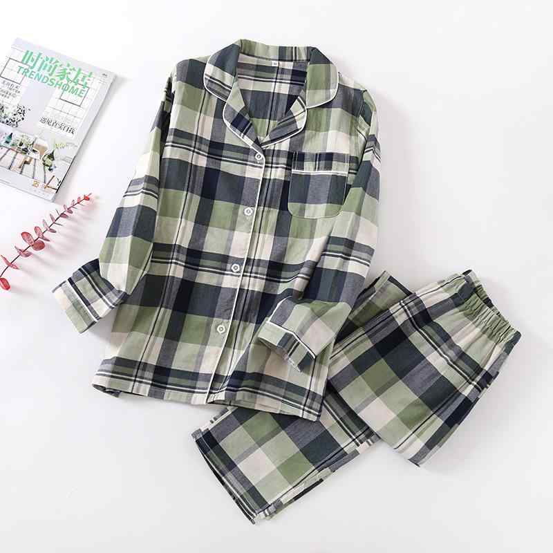 パジャマ レディース メンズ 春秋 綿 紗布 薄手 長袖 長ズボン 上下セット 日本風 チェック柄 ルームウェア 部屋着 寝巻き ペア 夫婦 カップル 男性用 女性用 M L XL・カテゴリ: 家居服・素材: 綿・スタイル: 温馨情侣・タイ...