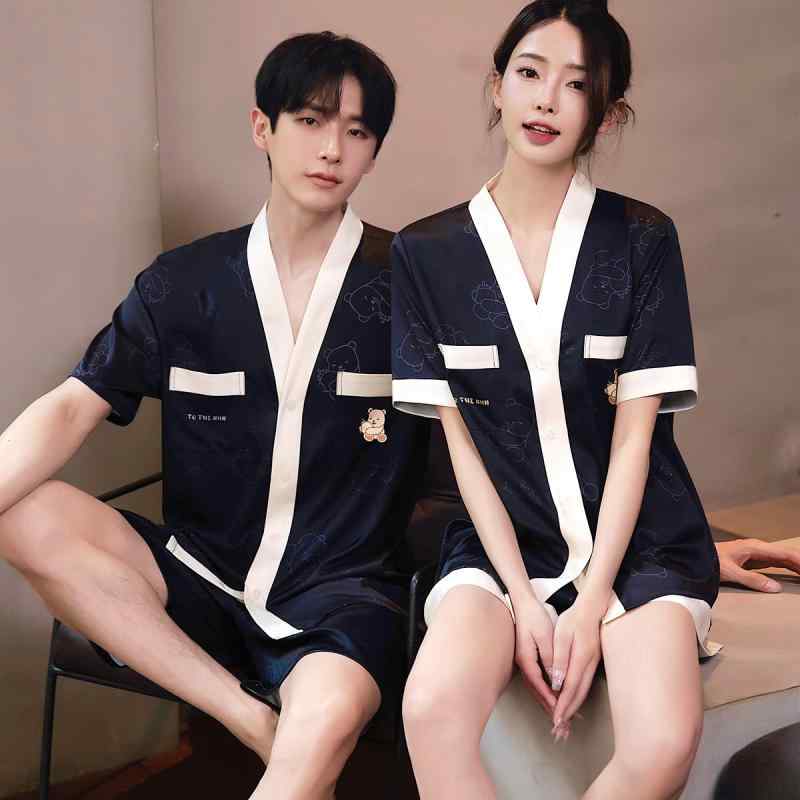 パジャマ レディース メンズ 春秋 接触冷感 ストライプ 長袖 風 セットアップ ブラック 豪華 ホームウェア ポリエステル