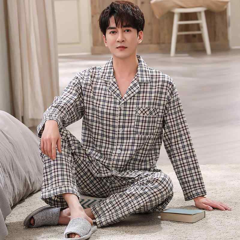 パジャマ メンズ 男性用 春夏 長袖 長ズボン 前開き 綿 寝間着 部屋着 ルームウェア 薄手 通気性 格子柄 涼しい 快適 ネイビー カーキ・カテゴリ: 睡衣 ・素材: 綿 ・スタイル: 開襟 ・ネックライン: ラウンドネック ・袖丈: ...