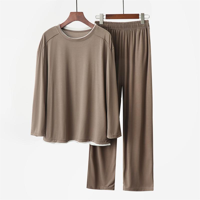 パジャマ メンズ 男性用 春秋 長袖 部屋着 ルームウェア 薄手 丸首 プルオーバー 大きいサイズ 上下セット 再生繊維 ゆったり 快適 涼しい 普段使い 寝間着・カテゴリ: セットアップ・生地: 优可丝・スタイル: プルオーバー・主な生地...