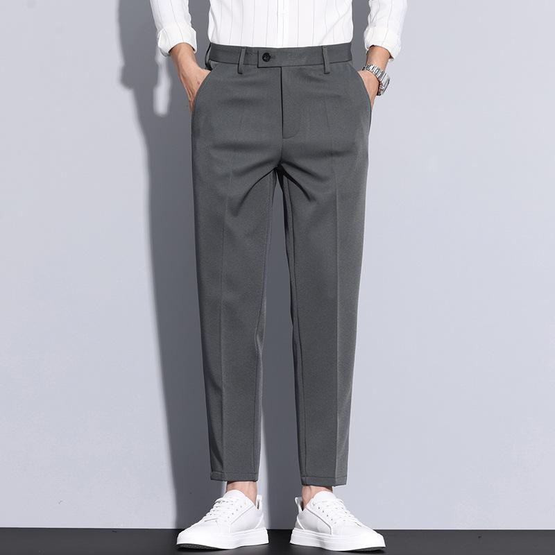 パンツ 男性用 紳士 カジュアルパンツ ストレート ビジネス スラックス ズボン ボトムス ポリエステル 無地 春秋 グレー ネイビー ブラック コーヒー色