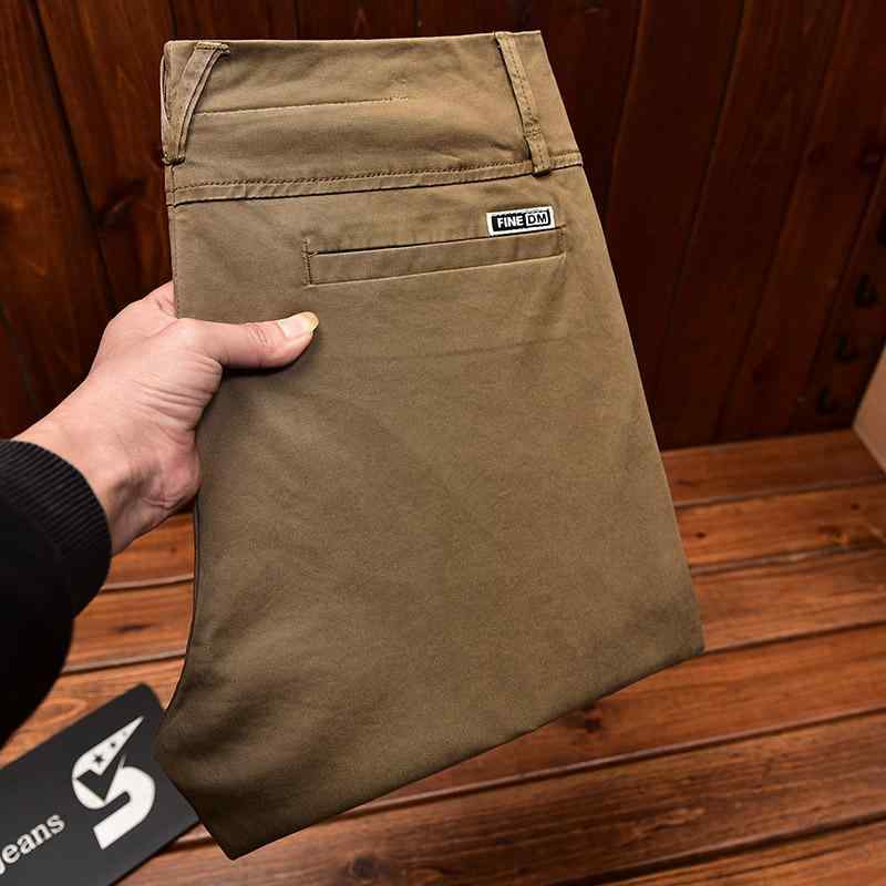 パンツ 男性用 テーパードパンツ 深カーキ コットン混紡 ストレッチ 伸縮性 スリム 細身 無地 ロングパンツ ポケット