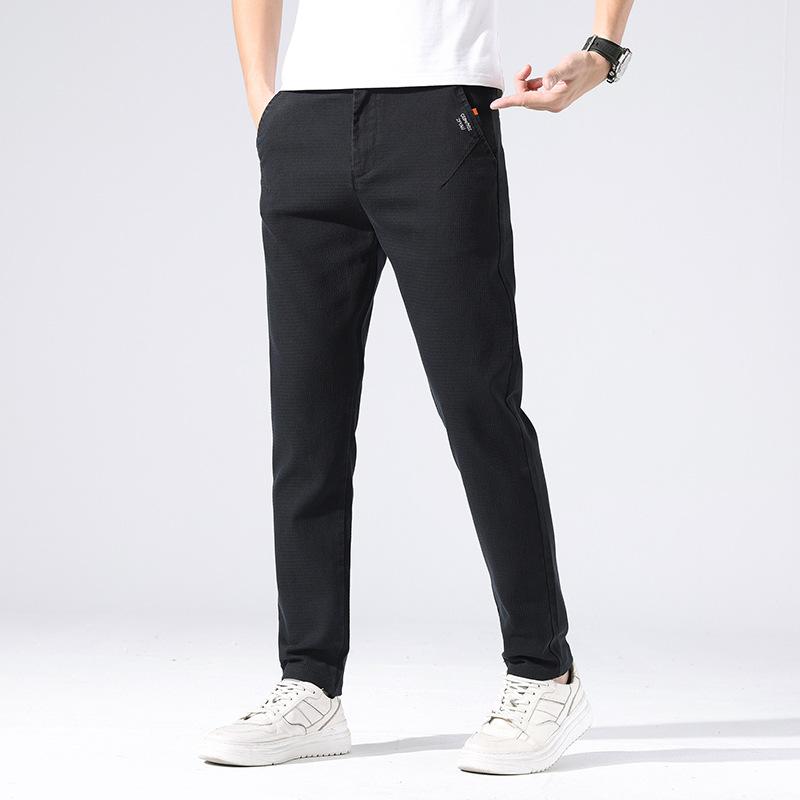 パンツ メンズ 男性用 カジュアルパンツ 小直筒 スキニー ズボン ボトムス 若者向け 春秋 コットン 綿 混紡 ブラック グレー 伸縮性・スタイル: 简约・款式: 长筒裤・裤型: 直筒型・裤长: 长裤・腰型: 中腰・是否有腰带: 无腰带・...