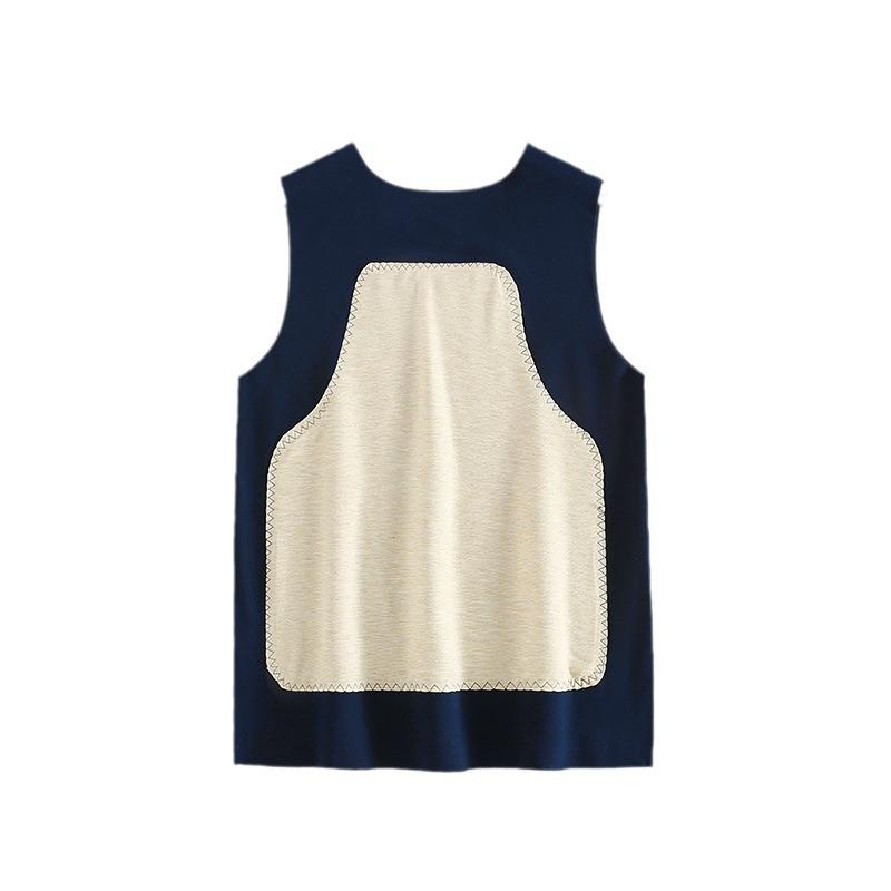 ベスト 男性用 保温 肌着 Vネック 袖なし 腹巻付き ポリエステル 無地 厚手 ブラック ダークグレー ネイビー ブルー ブラウン 秋冬