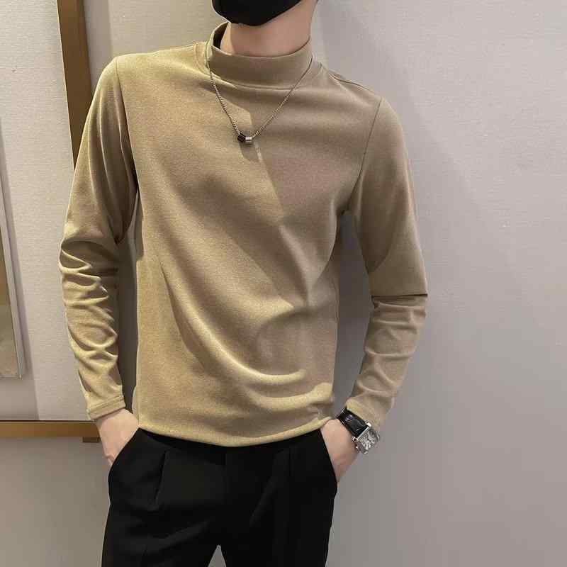 Tシャツ メンズ ニット カットソー 裏起毛 ハーフハイネック 長袖 無地 秋冬 あったか 暖かい インナー カジュアル