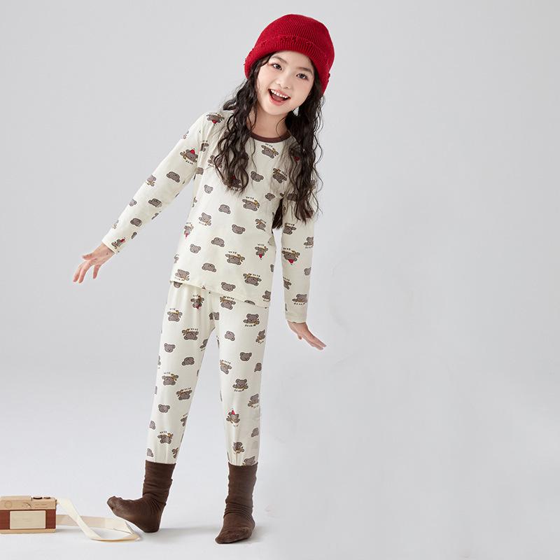 子供服 秋冬用 パジャマ 上下セット 綿 あったかインナー シャツ パンツ ベビー ガールズ ボーイズ 薄手 長袖 ルームウェア 部屋着 かわいい アニマル柄 ストライプ 格子柄 花柄 無地 90 100 110 120 130 140・カ...