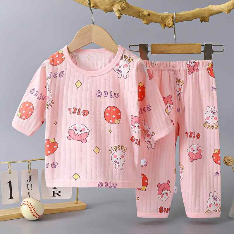子供用パジャマ ベビー 長袖 ルームウェア 上下セット 薄手 春夏 綿 吸湿性 通気性 黄色いカエル 青いショベルカー ピンクのウサギ 紫色の月とウサギ カーキのクマ 青いライオン ストライプ