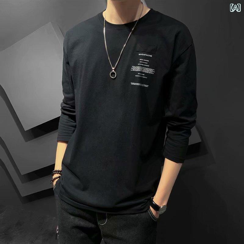 Tシャツ メンズ 長袖 ポリエステル 無地 スリムフィット クルーネック カットソー トップス カジュアル 普段使い 黒 ブラック 白 ホワイト グレー 秋冬・スタイル: 流行・主な素材: ポリエステル95%・柄: -・フィット: スリム・...