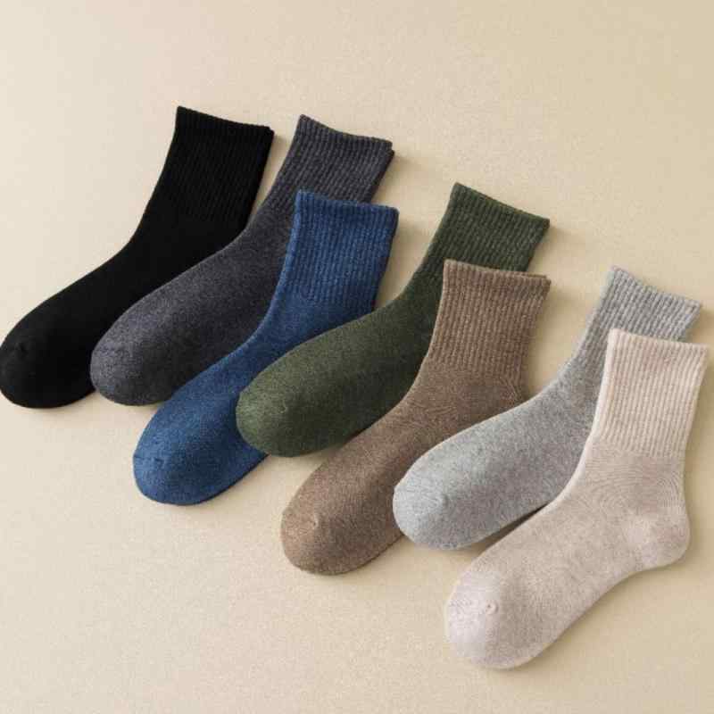 靴下 メンズ 男性用 厚手 裏起毛 あったか ソックス リブ編み ミドル丈 コットン 混紡 普段使い カジュアル 吸汗性 冬用 黒 青 緑 グレー ブラウン ベージュ