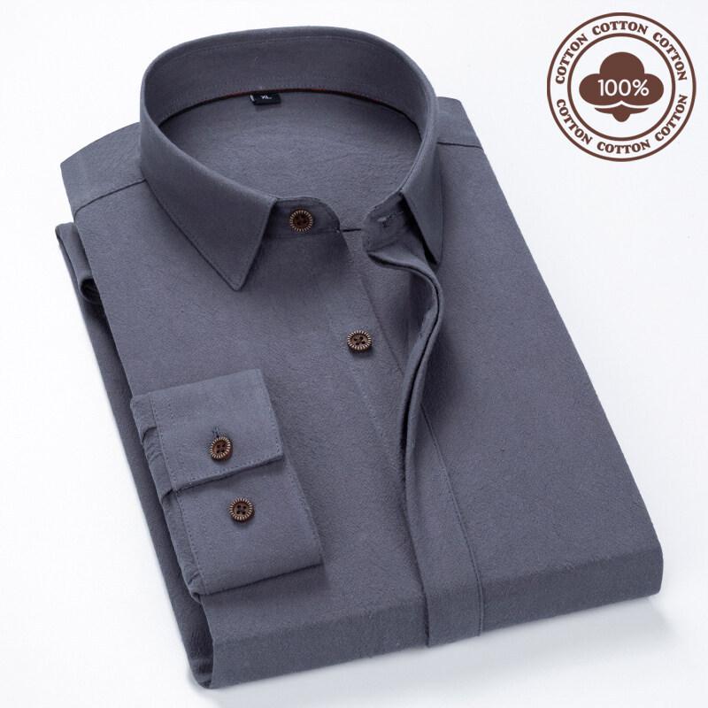 シャツ メンズ 男性用 長袖 コットン トップス 春秋 カジュアル スリム 無地 シンプル キレイめ カッターシャツ M L XL 2XL 3XL 4XL カーキ グレー 白 ブルー 紺色 黒