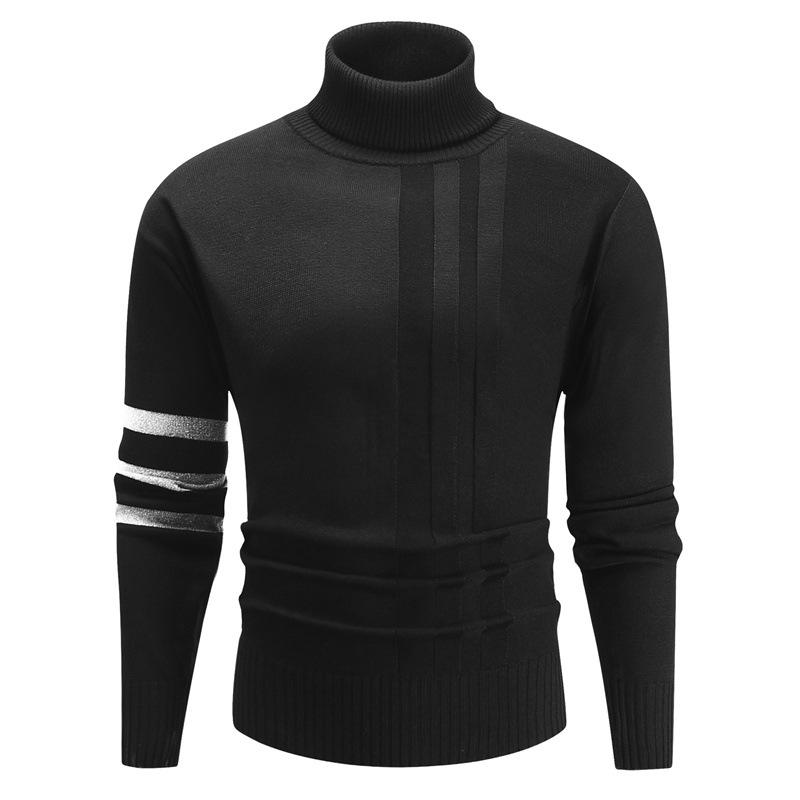 ニット メンズ 男性用 高襟 セーター プルオーバー スリムフィット 長袖 ポリエステル 秋冬 黒・スタイル: プルオーバー・フィット: スリム・ネックライン: ハイネック・袖丈: 長袖・・・デザイン: 配色・対象年齢: 18-24歳・対象...